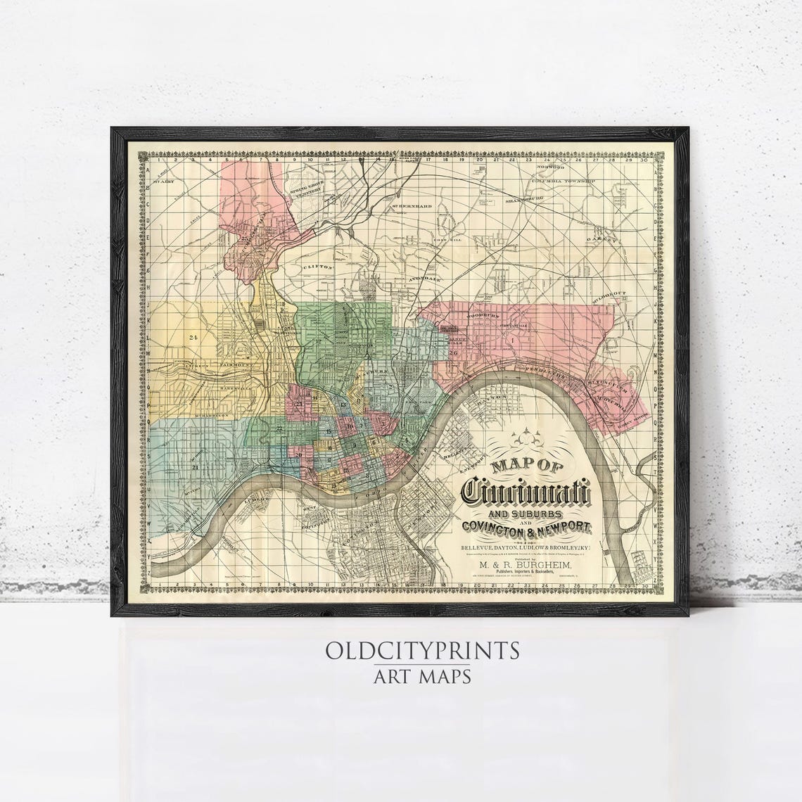 Old Map of Cincinnati and Suburbs Covington and Newport 1880 Vintage ...