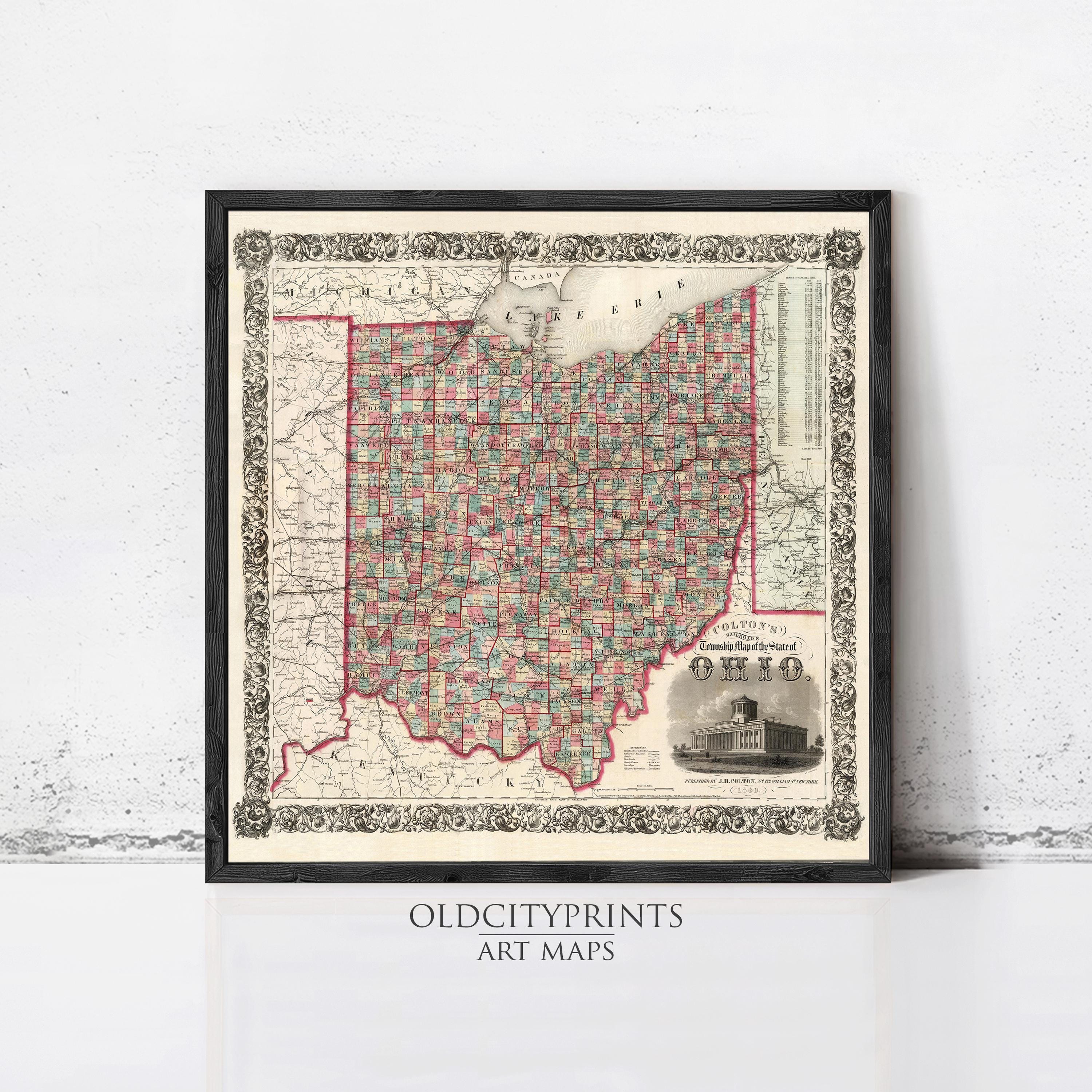 Old Map Ohio State 1860 Vintage Map of Ohio State | Wall Map Print - Etsy