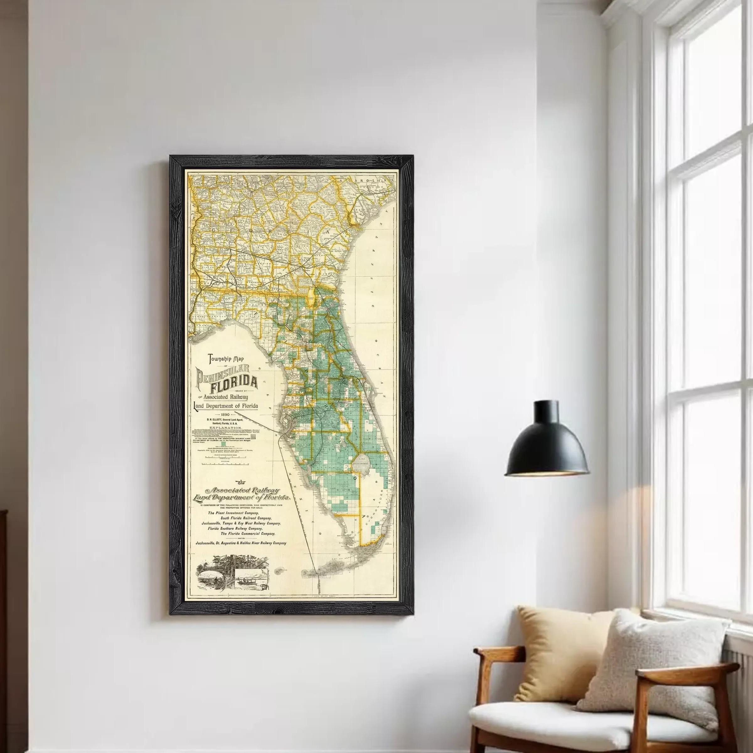 Old Map of Florida State 1890 Florida Vintage Map | Wall Map Print - Etsy
