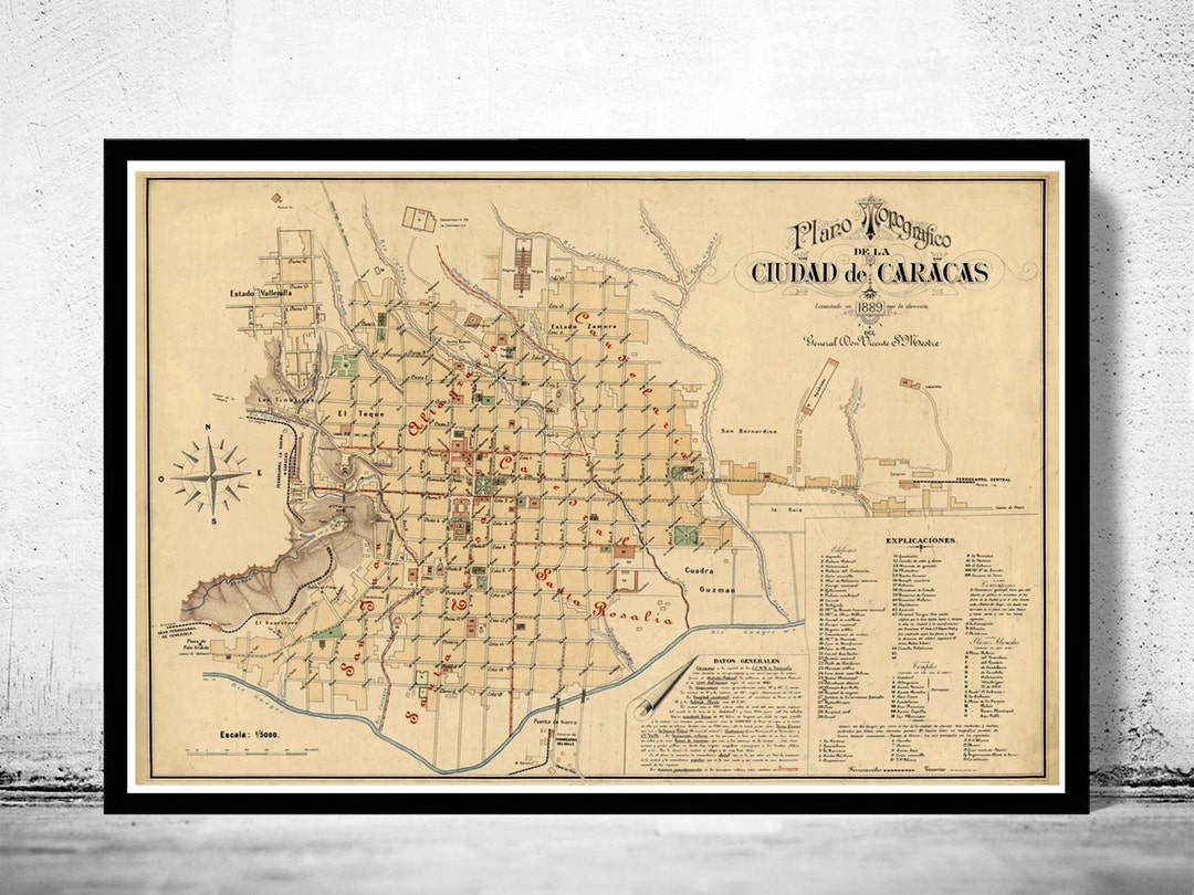 Old Map of Caracas Venezuela 1889 Vintage Poster Wall Art Print Wall ...