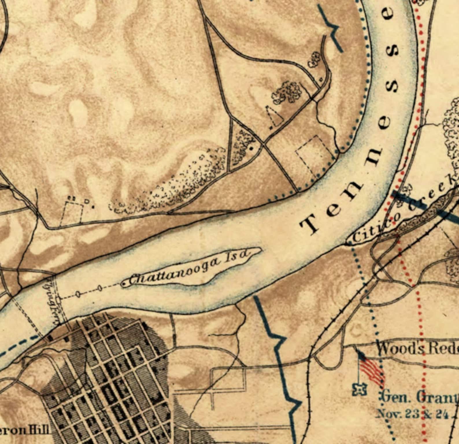 Old Map of Chattanooga Tennessee 1863 Vintage Poster Wall | Etsy