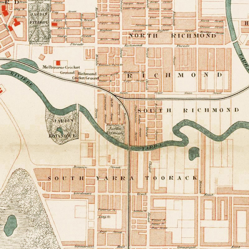 Old Map Of Melbourne City Australia 1877 | Vintage Poster Wall Art ...
