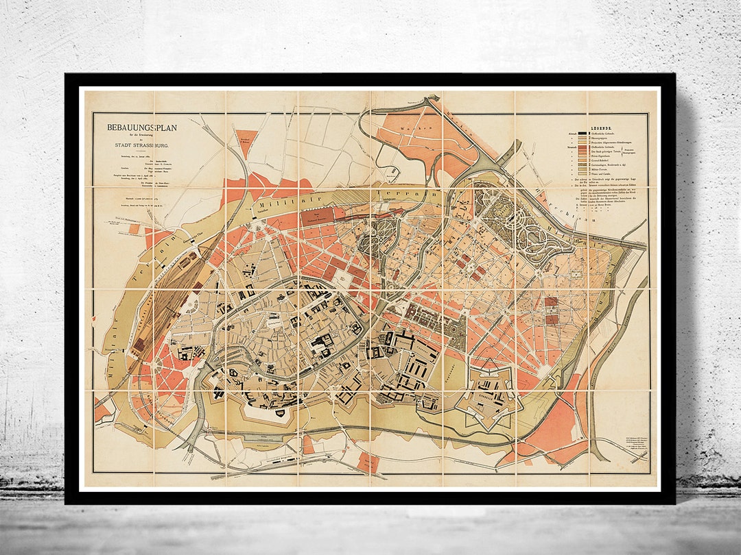 Old Map of Strasbourg Strassburg 1880 France Vintage Map | Vintage ...