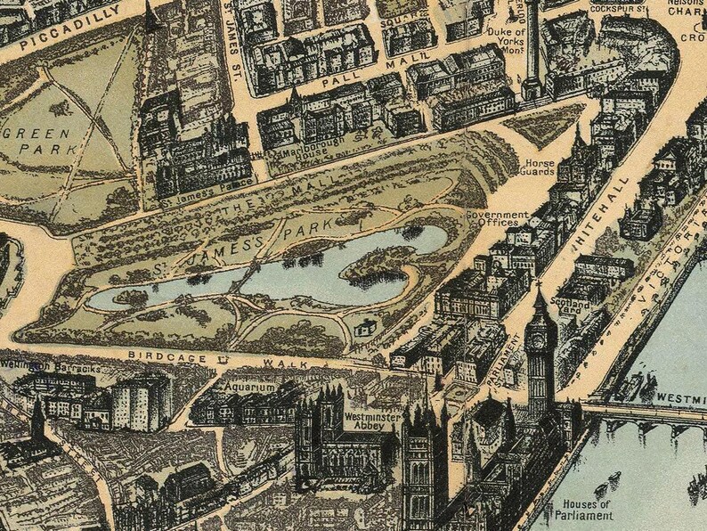 Old Map of London 1892 Birdseye View London Vintage Map | Wall Map ...