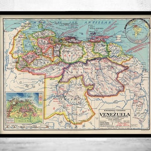 Old Map of Venezuela 1929 Vintage Map Vintage Poster Wall Art Print ...