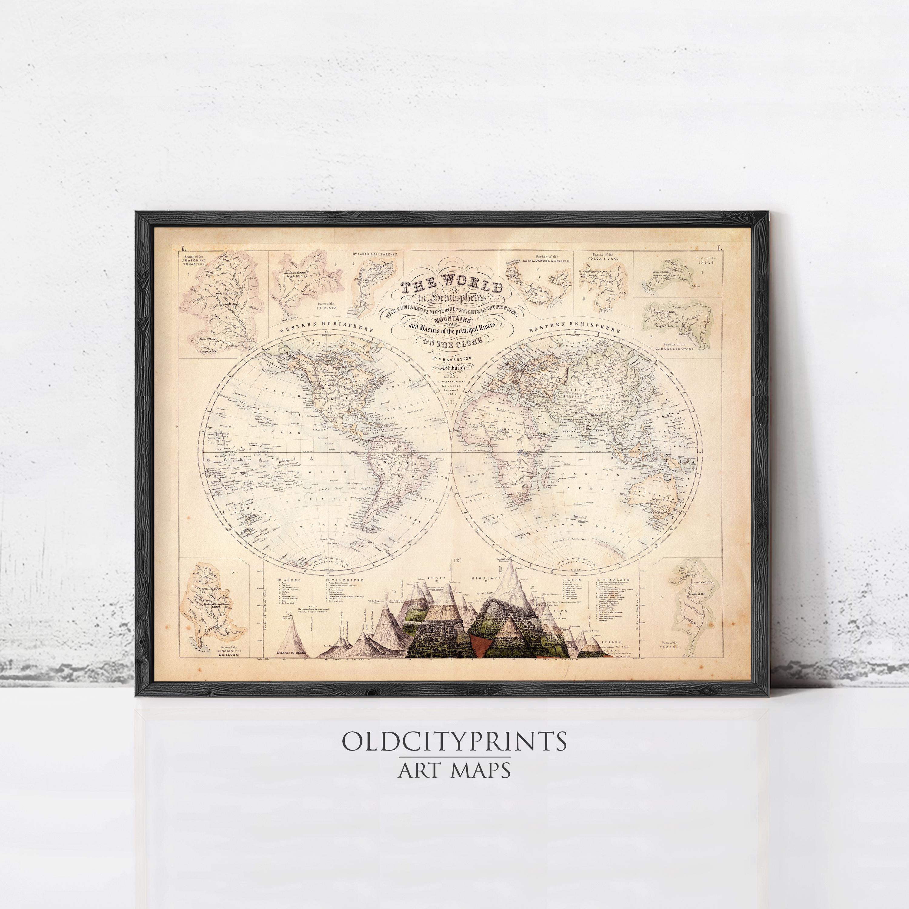 Old World Map 1862 Mercator Projection Vintage Map | Wall Map Print ...