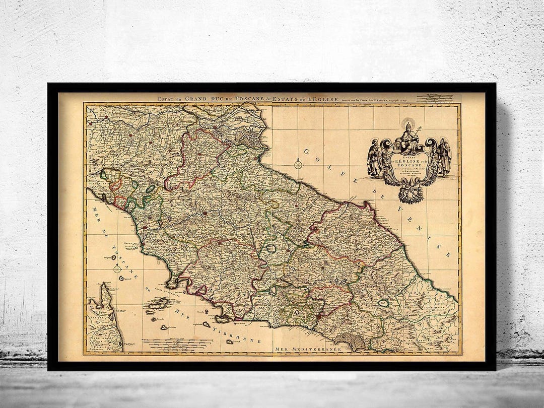 Old Map of Tuscany Toscana Italy 1708 Vintage Map | Vintage Map Wall ...