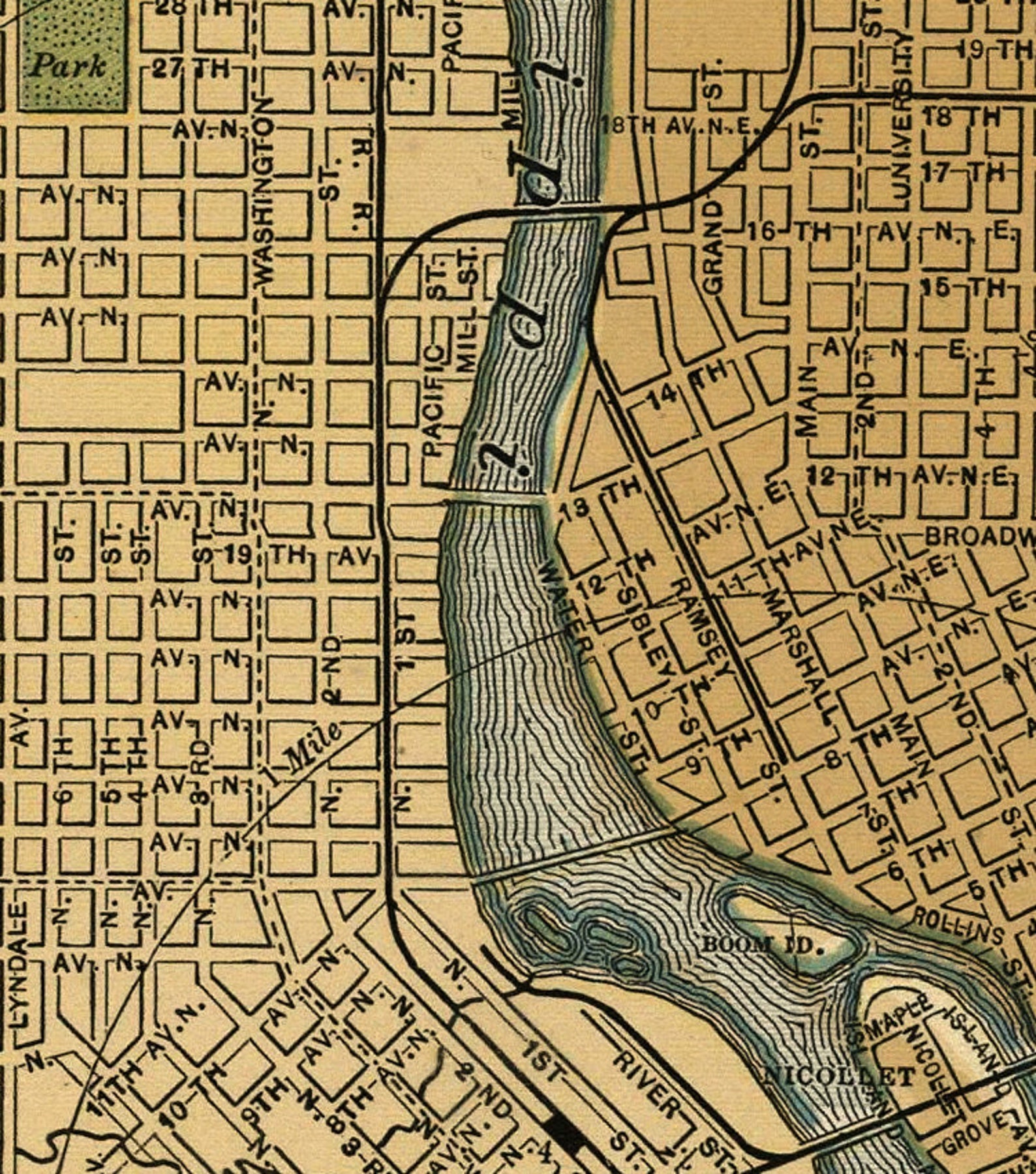 Old Map of Minneapolis 1901 Vintage Map Vintage Poster Wall - Etsy