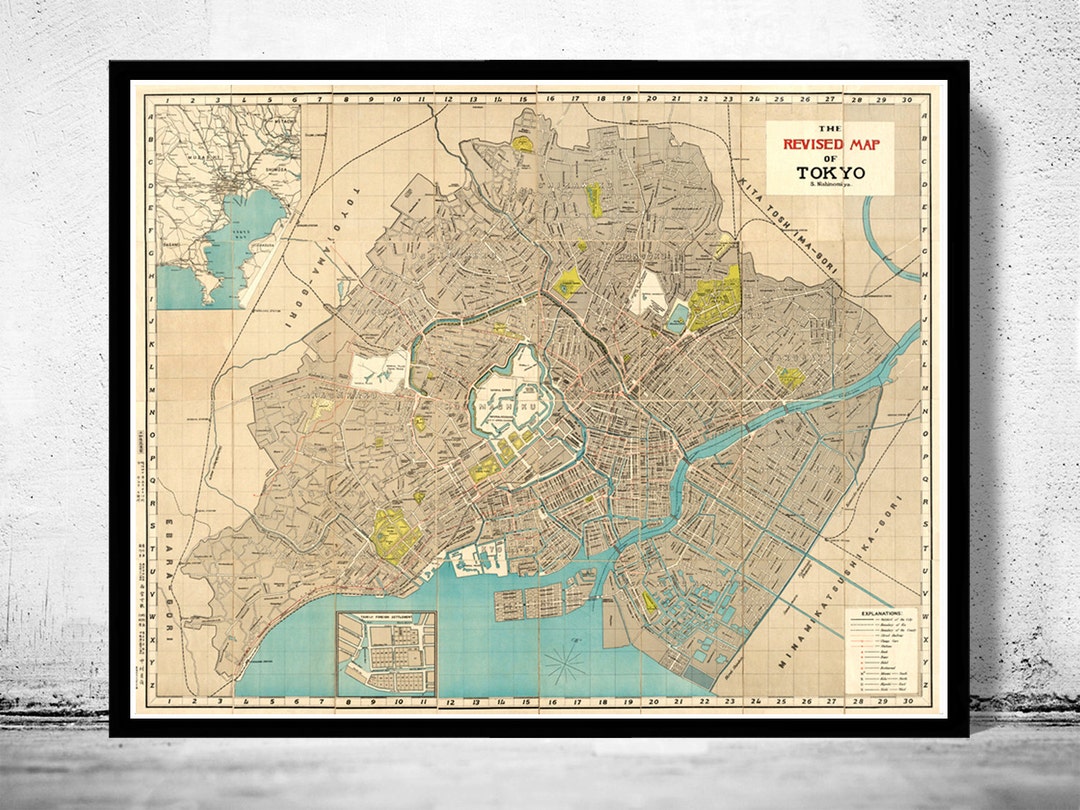 Old Map of Tokyo Japan 1907 Vintage Map Vintage Poster Wall Art Print ...