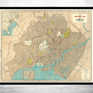 Old Map of Tokyo Japan 1907 Vintage Map Vintage Poster Wall Art Print ...