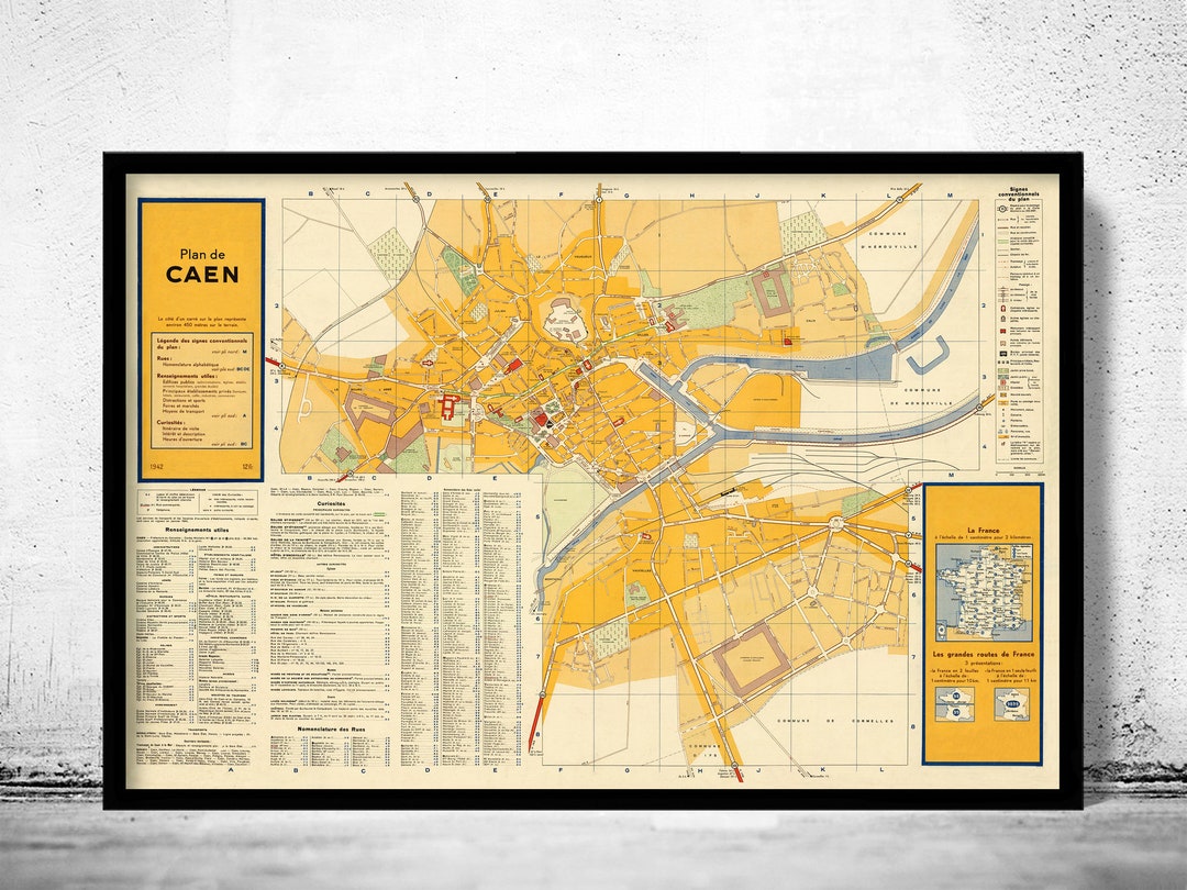 Old Map of Caen France 1942 Vintage Map Vintage Poster Wall - Etsy
