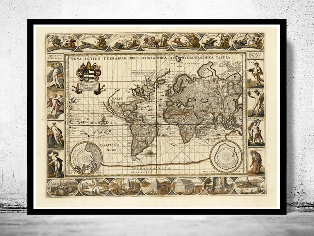 World Map Antique 1640 World Map Gift World Map Print Vintage World Map ...