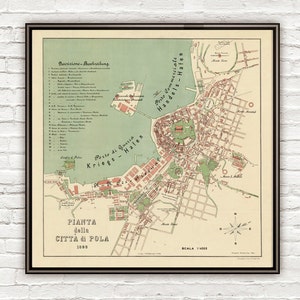 Old Map of Pola Pula 1898 Croatia Vintage Map Vintage Poster Wall Art ...