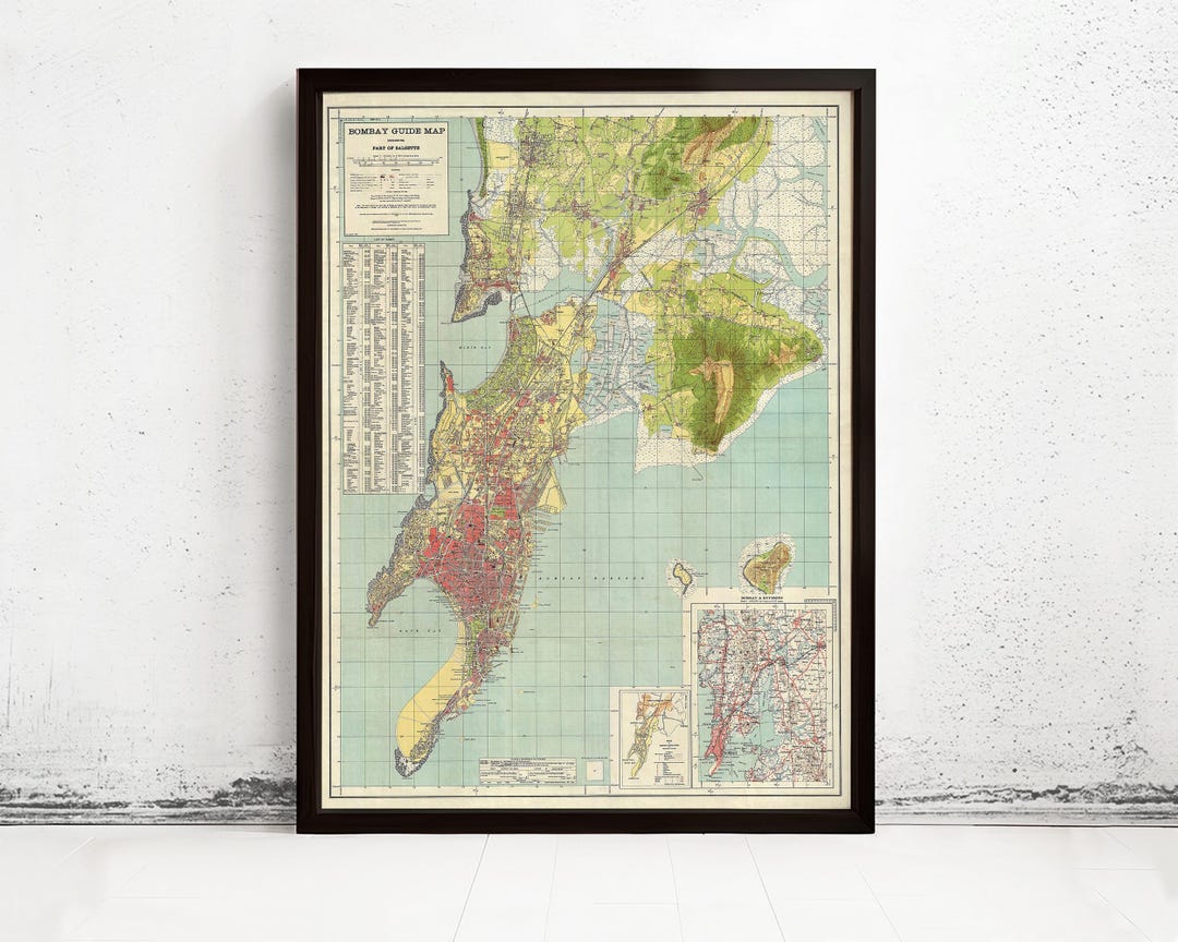 Old Map of Bombay Mumbai India Vintage Map | Vintage Map Wall Art Print ...