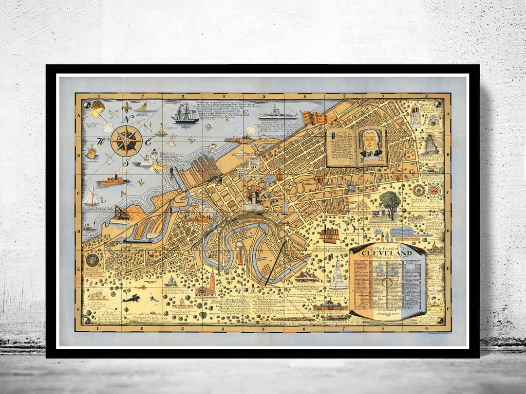 Old Map of Cleveland 1928 Pictorial Map Vintage Poster Wall Art Print ...