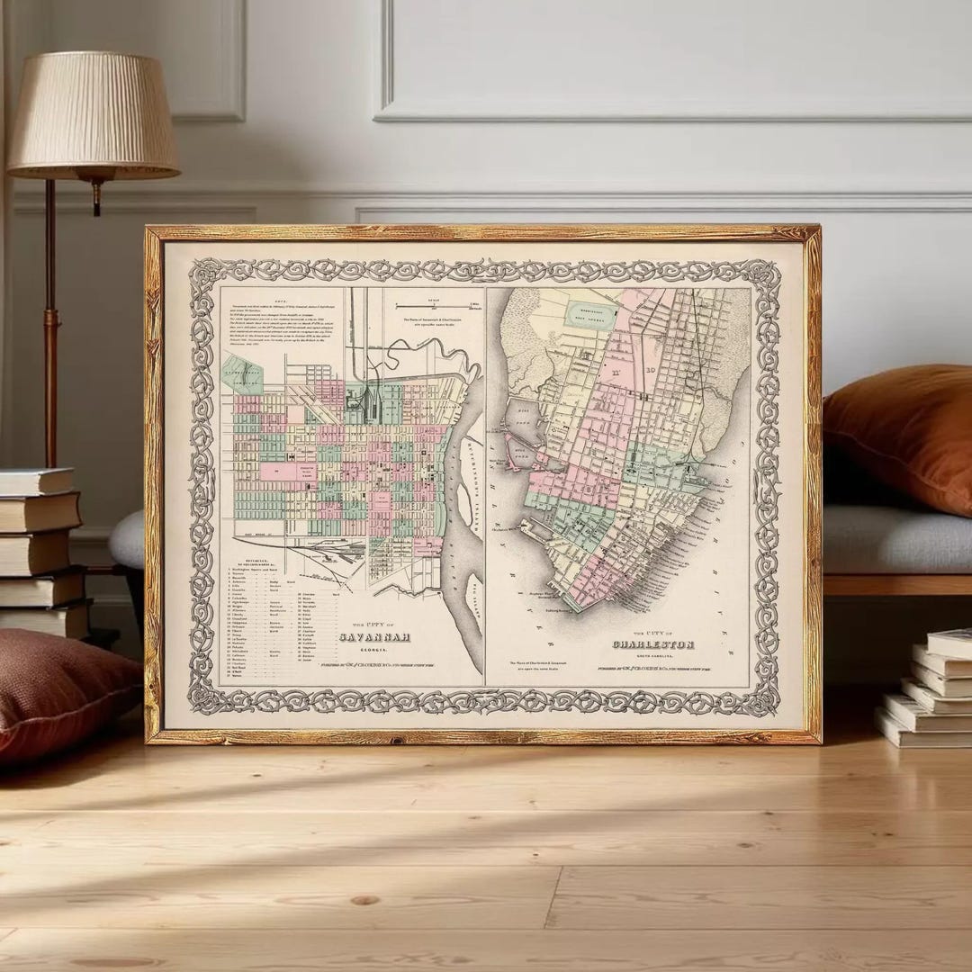 Vintage Map of Savannah and Charleston GA Georgia 1886 | Wall Map Print ...
