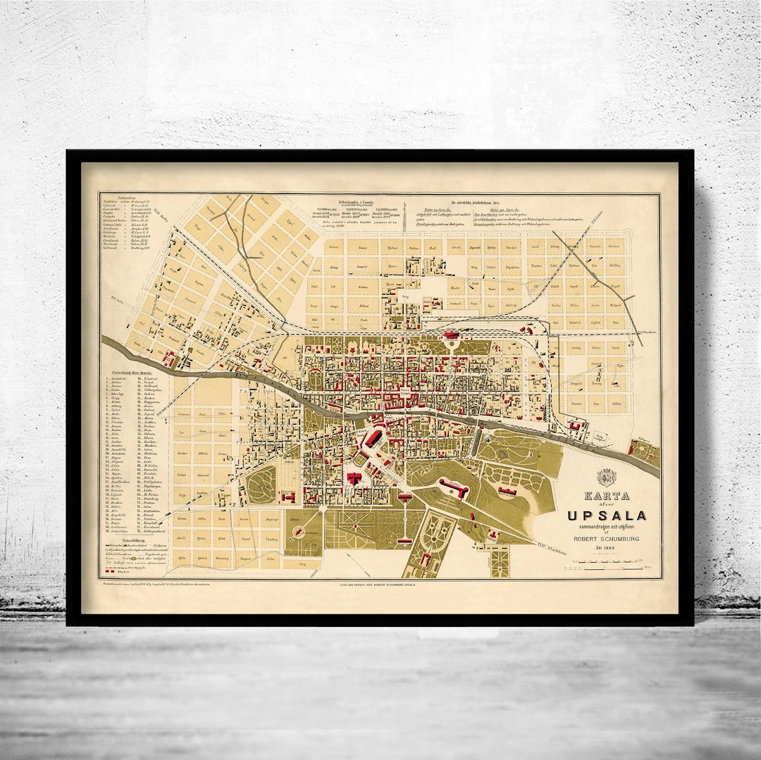 Old Map of Upsala Uppsala Sweden 1882 Vintage Map Vintage Poster Wall ...