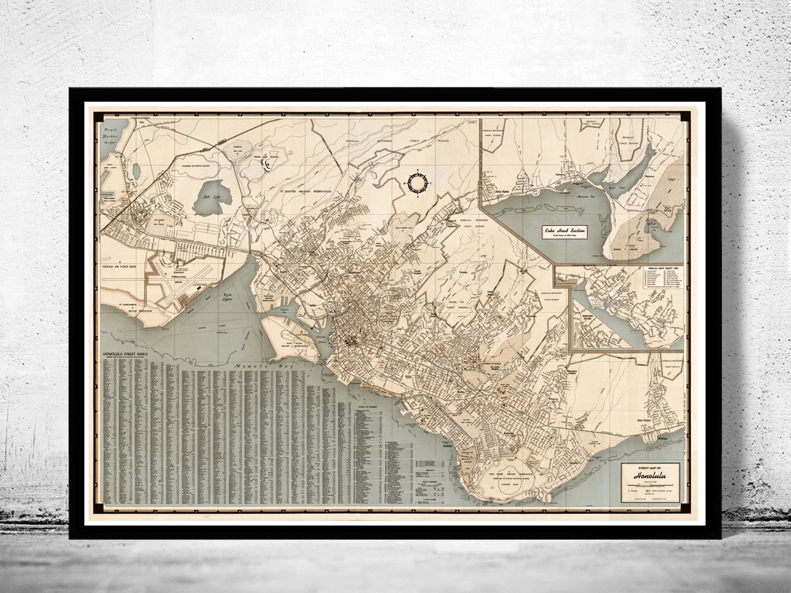 Old Map of Honolulu Hawaii Vintage Map Vintage Poster Wall - Etsy