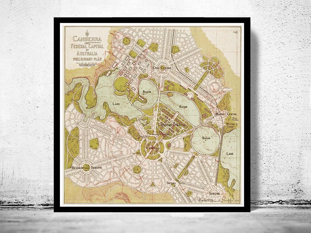 Old Map of Canberra City Australia Oceania 1913 Vintage Map | Vintage ...