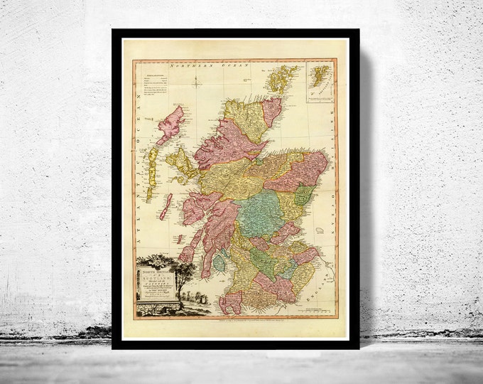 SCOTLAND MAP PRINT, Vintage Map of Scotland, Antique Map Print ...