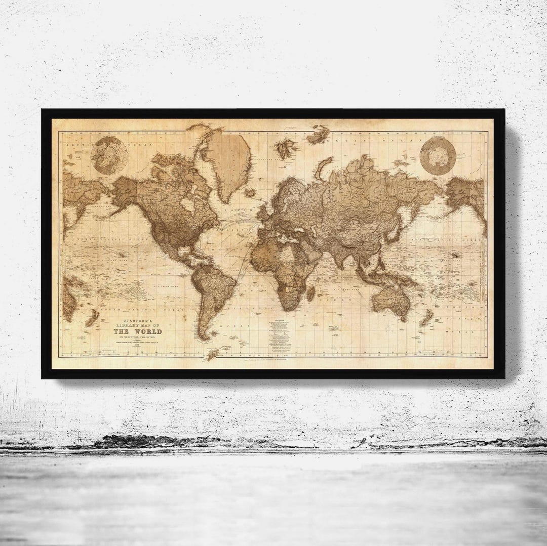 Beautiful World Map Vintage Atlas 1898 Mercator Projection SEPIA ...
