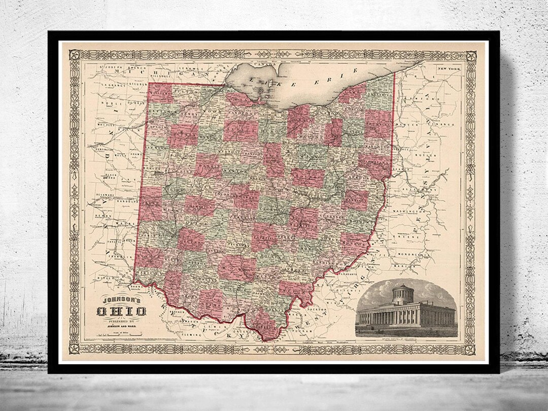 Old Map Ohio State 1864 Vintage Map Wall Map Print - Etsy