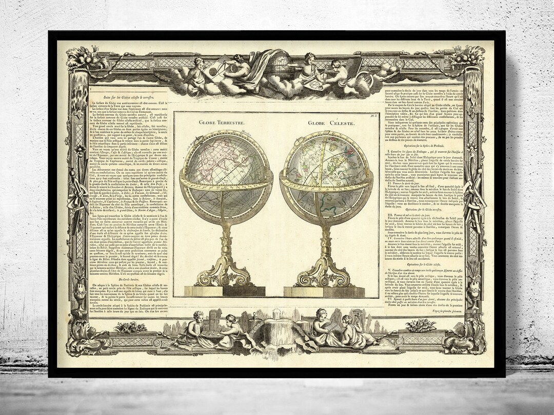 Beautiful Old Map of the World 1770 Earth Globe Celestial Globe Vintage ...
