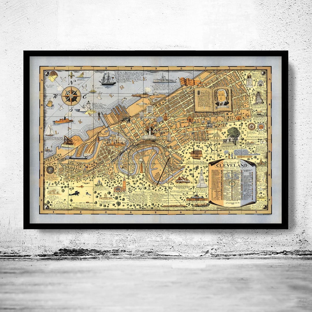 Old Map of Cleveland 1928 Pictorial Map | Vintage Poster Wall Art Print ...