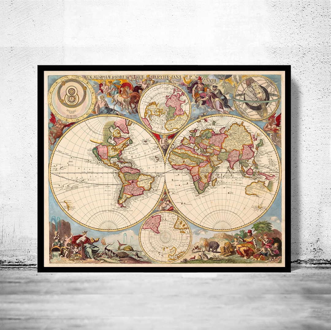 Old Map of the World 1700 World Map | World Map Gift World Map Print ...