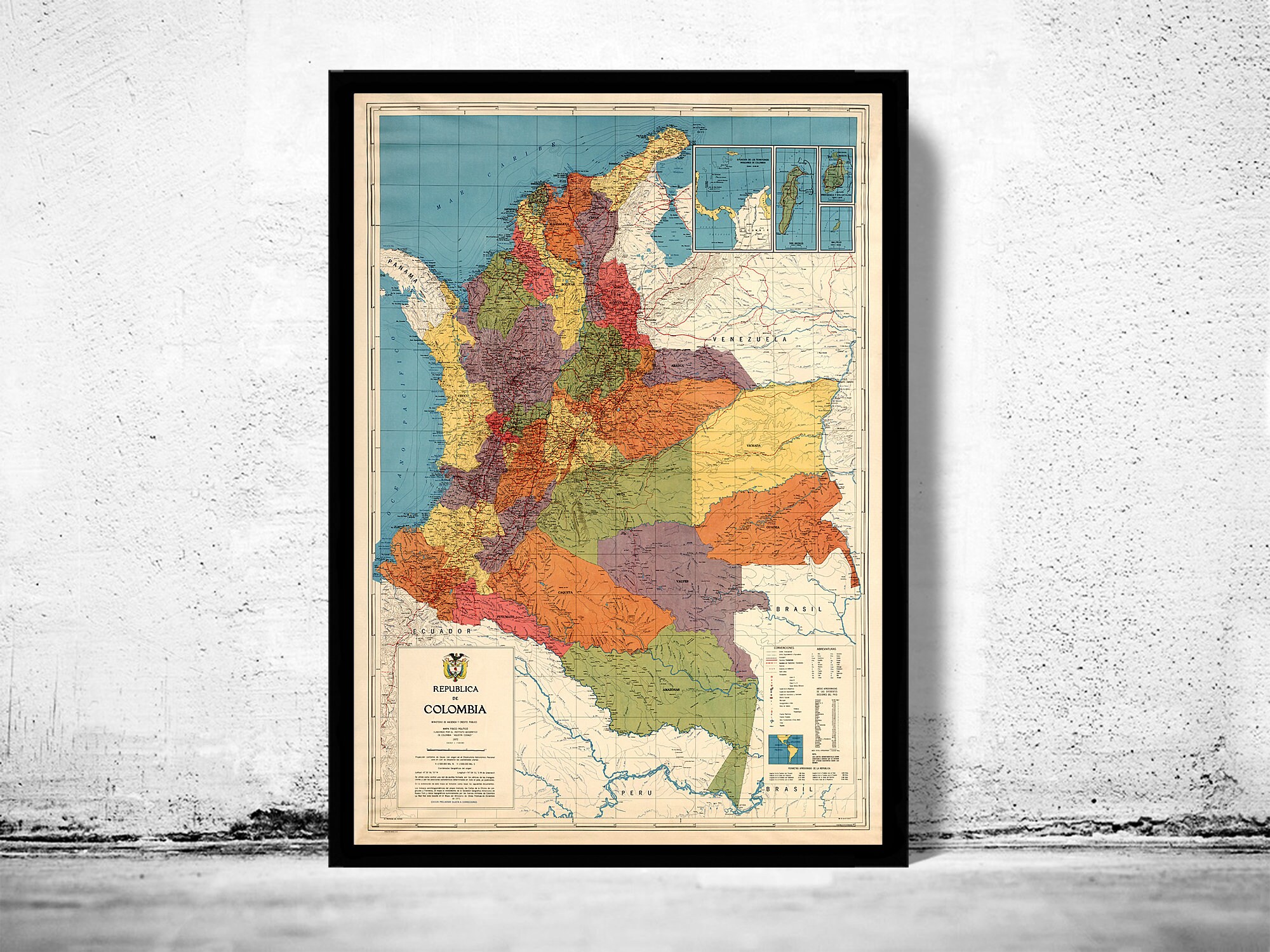 Colombia map print map vintage old maps Antique map poster map wall ...