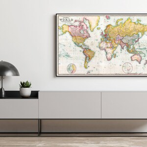 Beautiful World Map Vintage Atlas 1849 Mercator Projection World Map ...