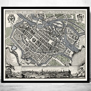 Old Map of Wroclaw With Gravures Poland 1735 Vintage Map Breslau ...