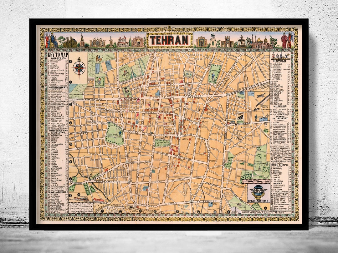 Old Map of Tehran Iran Vintage Map Vintage Poster Wall Art Print Wall ...