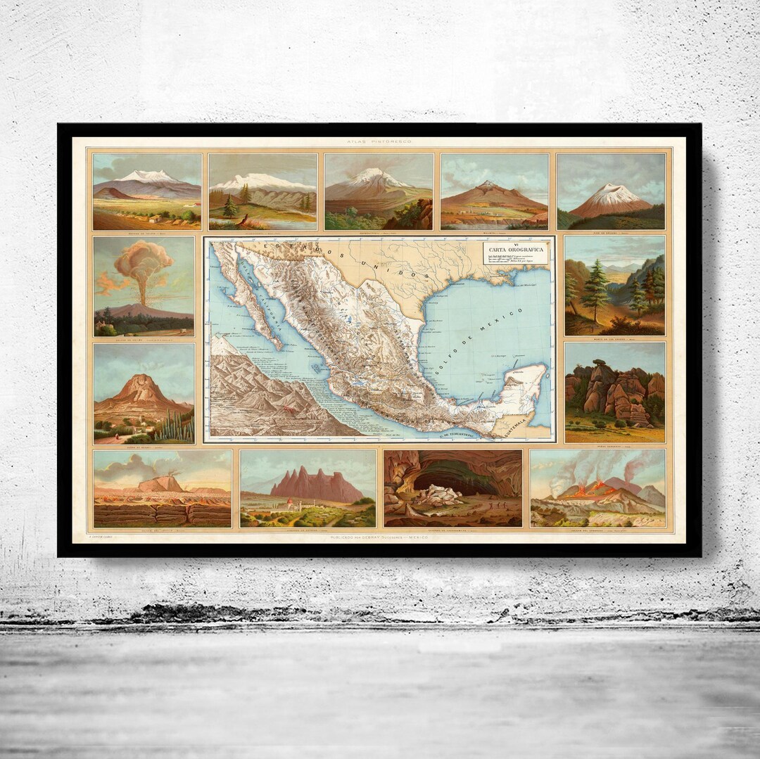 Old Map of Mexico 1885 Carta Orografica Vintage Map | Vintage Map Wall ...