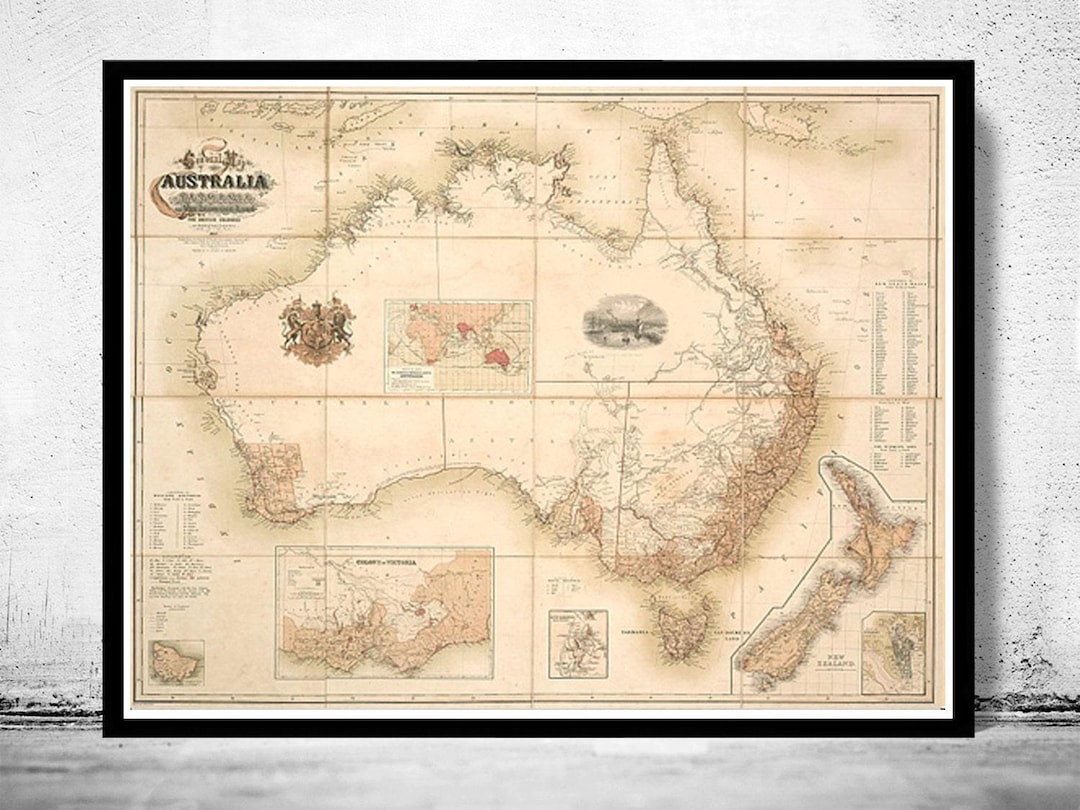 Old Map Australia 1857 New Zealand Antique Vintage Map | Vintage Poster ...