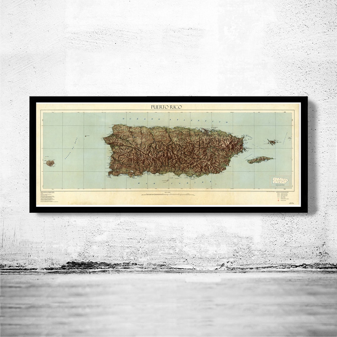 Old Map of Puerto Rico and Adjacent Islands 1952 Vintage Map Vintage ...