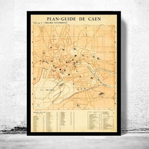 Old Map of Caen France 1930 Vintage Map | Vintage Poster Wall Art Print ...