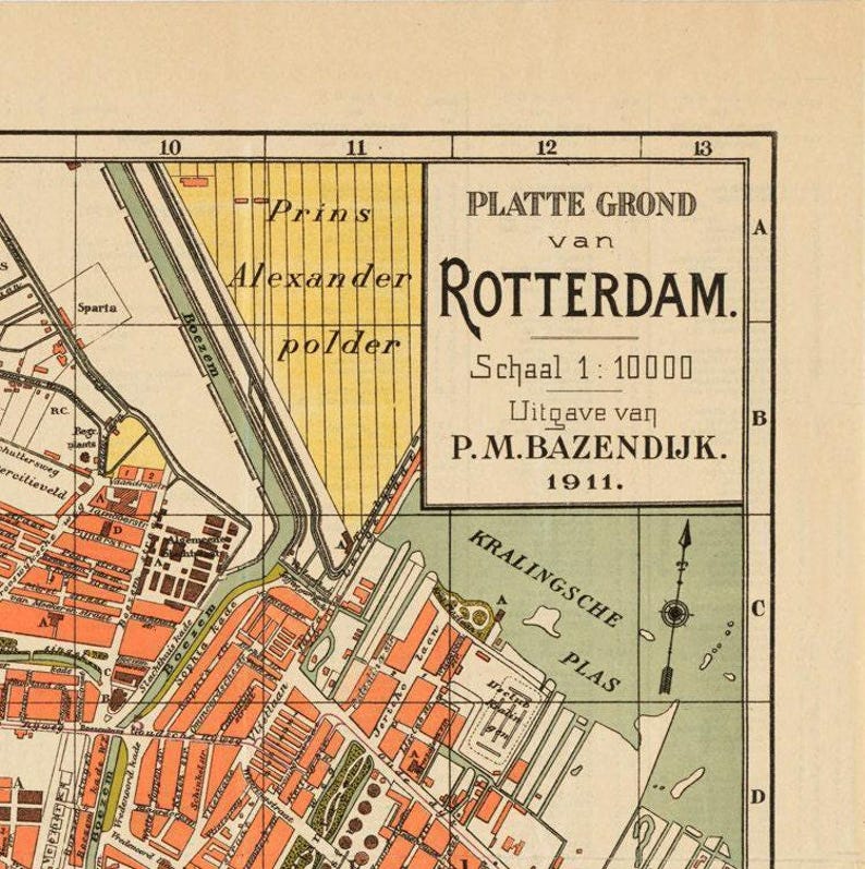 Old Map of Rotterdam the Netherlands 1911 Vintage Map | Wall Map Print ...