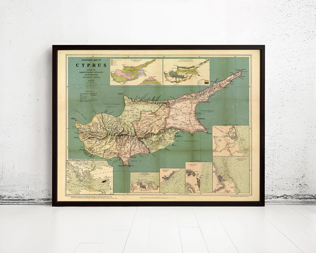 Old Map of Cyprus 1878 Vintage Map | Vintage Map Wall Art Print | Large ...