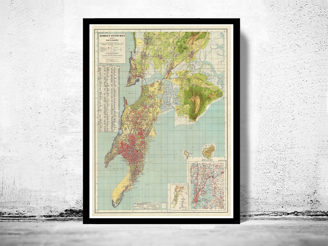 Old Map of Bombay Mumbai India Vintage Map Vintage Poster Wall Art ...