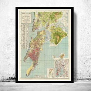 Old Map of Bombay Mumbai India Vintage Map Vintage Poster Wall Art ...