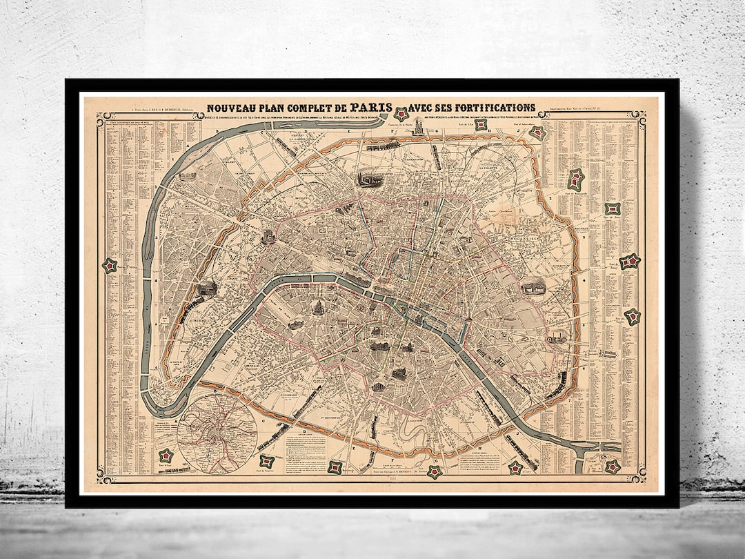 Old Map of Paris 1855 France Vintage Map Vintage Poster Wall - Etsy