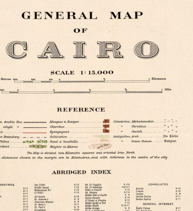 Old Map of Cairo Egypt 1920 | Wall Map Print - Etsy Canada