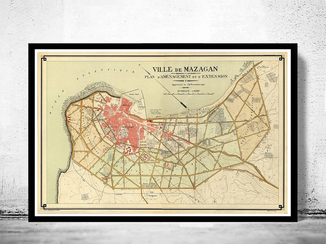 Old Map of Mazagan Morocco 1916 Vintage Map Vintage Poster Wall Art ...
