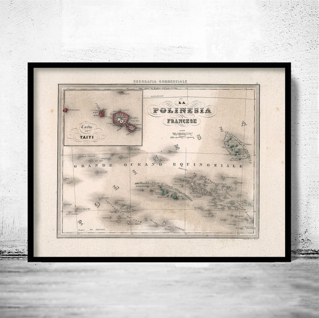 Old Map French Polynesia Vintage Map 1858 Vintage Poster Wall Art Print ...
