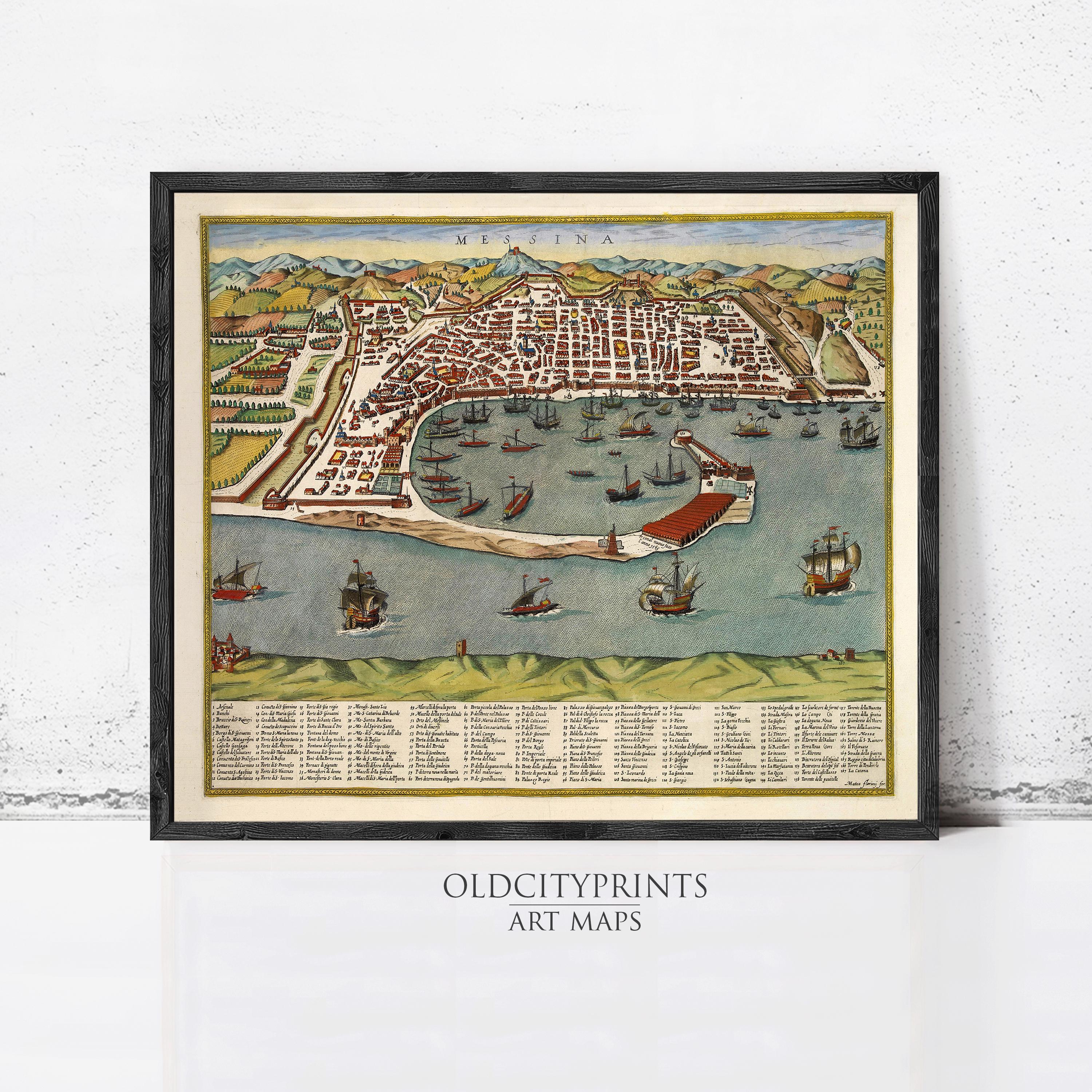 Old Map of Messina 1590 Antique Vintage Italy | Wall Map Print - Etsy