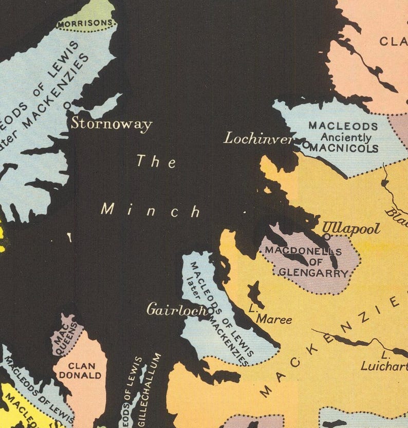 Scotland Clans Family Scottish Clan Map Poster Scotland Family Names ...