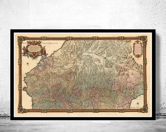 1897 Old Map of Pyrenees, Pyrenees Map Antique Print, Vintage Poster ...