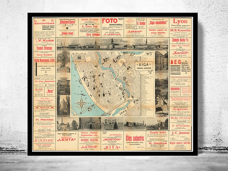 Old Map of Riga Latvia 1935 Vintage Map Vintage Poster Wall - Etsy
