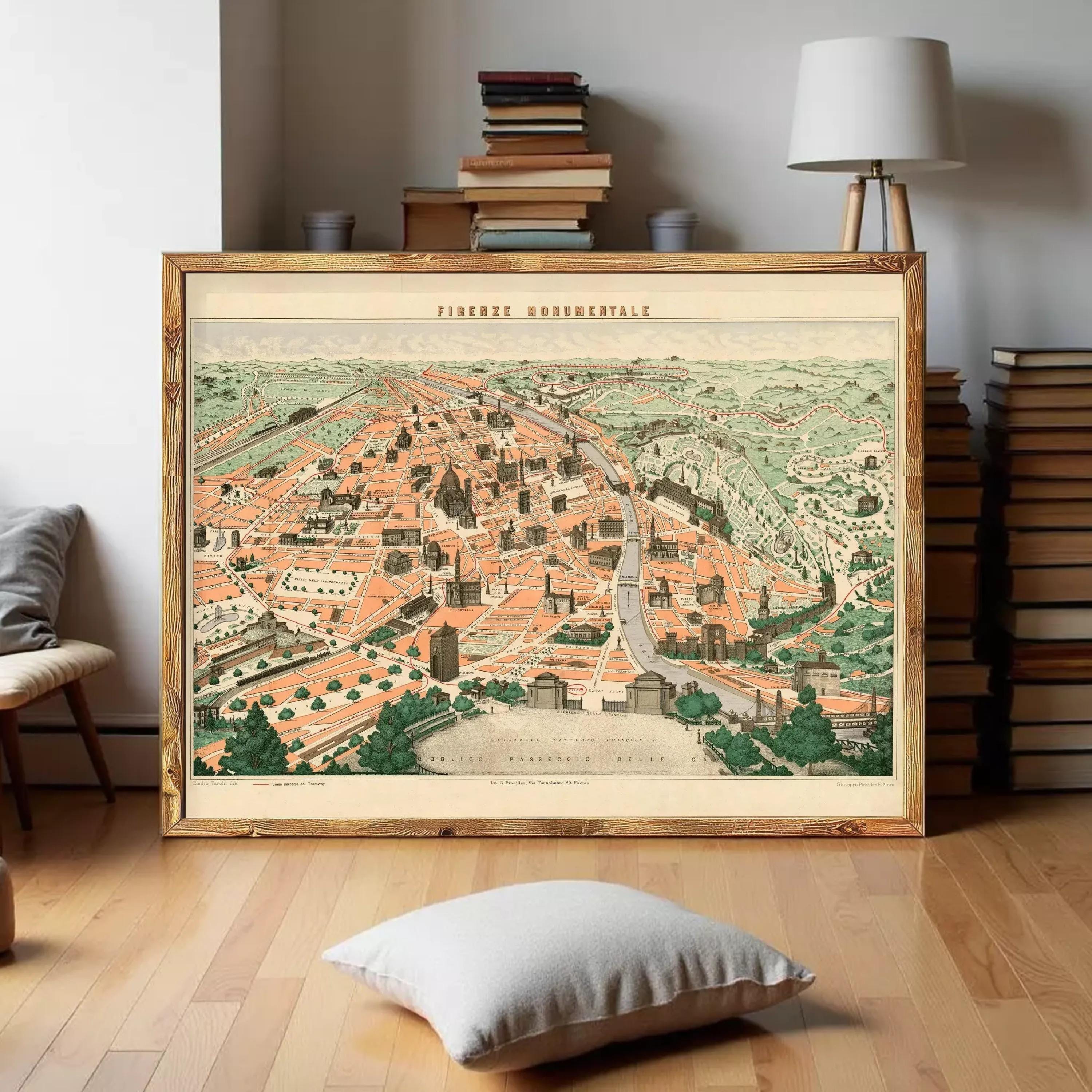 Old Map of Florence Firenze Monumentale 1910 | Wall Map Print - Etsy